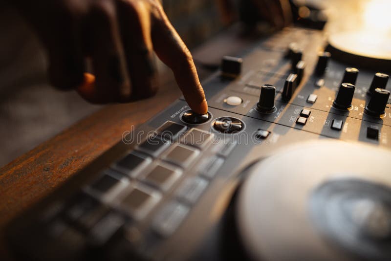 DJ Playing Music,Man Using Mixing Desk at Party Out in the Evening ...