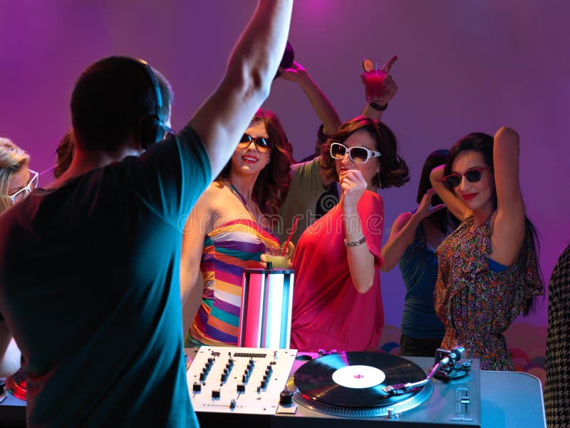Women Flirting with Dj in Night Club Stock Image - Image of party ...