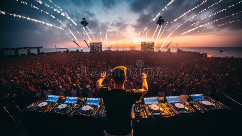Dj Playing on Stage with Huge Party Crowd in Front Created with ...