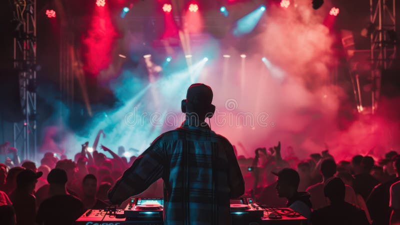 Dj Playing on Stage with Huge Party Crowd in Front Created with ...