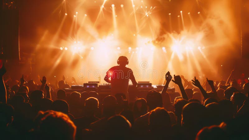 Dj Playing on Stage with Huge Party Crowd in Front Created with ...