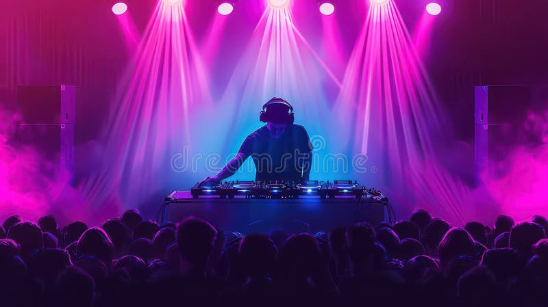 Dj Playing on Stage with Huge Party Crowd in Front Created with ...