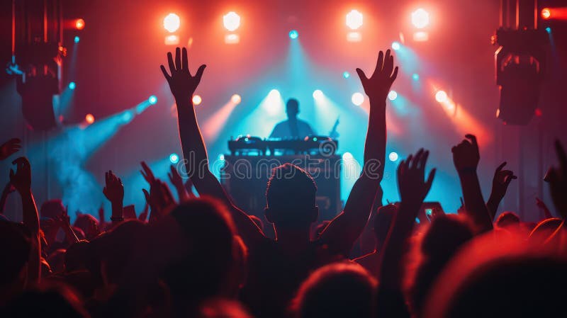 Dj Playing on Stage with Huge Party Crowd in Front Created with ...