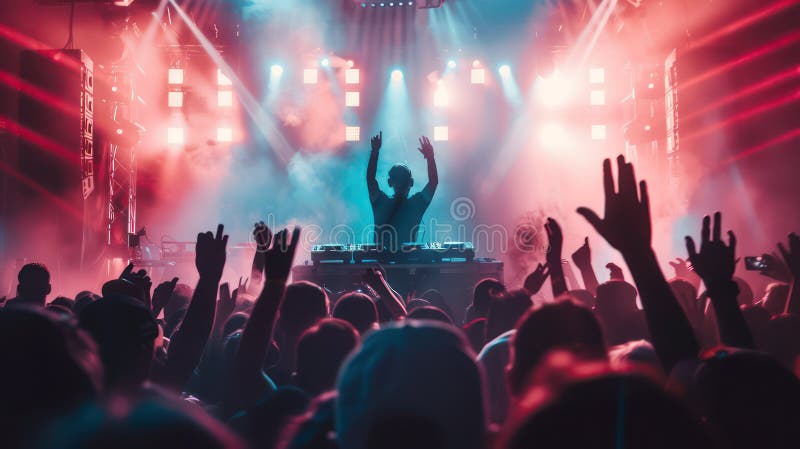 Dj Playing on Stage with Huge Party Crowd in Front Created with ...