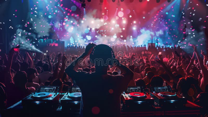 Dj Playing on Stage with Huge Party Crowd in Front Created with ...