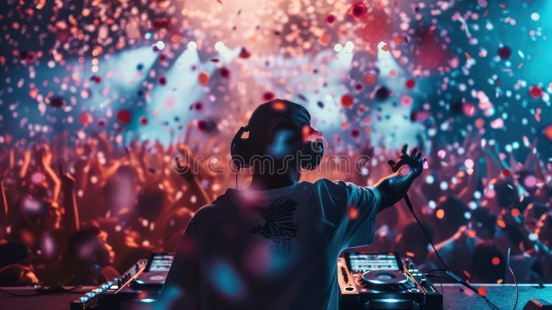 Dj Playing on Stage with Huge Party Crowd in Front Created with ...