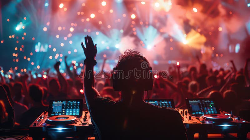 Dj Playing on Stage with Huge Party Crowd in Front Created with ...