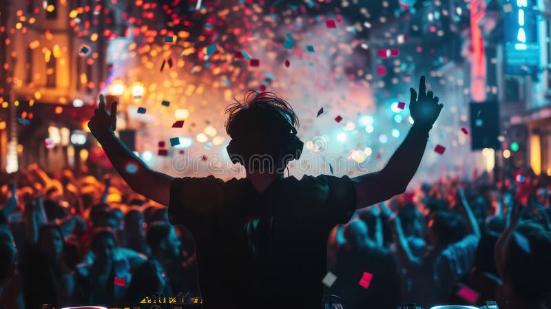Dj Playing on Stage with Huge Party Crowd in Front Created with ...