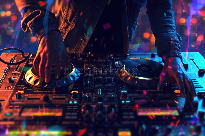 Dj Plays Disco Music with His Consolle in a Pub. Generative AI Stock ...