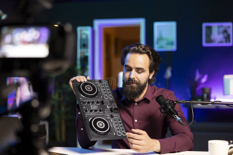 DJ Presenting Settings on Turntables Mixer Musical Equipment Stock ...