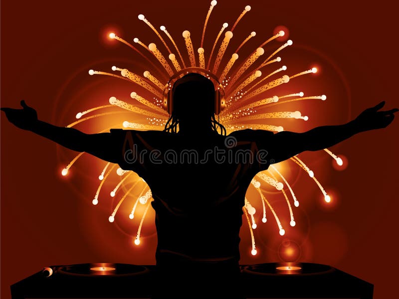 DJ Record Decks and Fireworks Background Stock Illustration ...