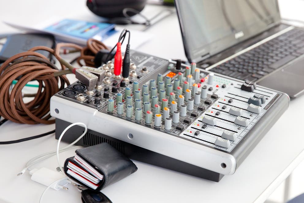 DJ Remote Control. Audio Remote Mixer with Amplifier and Wires Stock ...