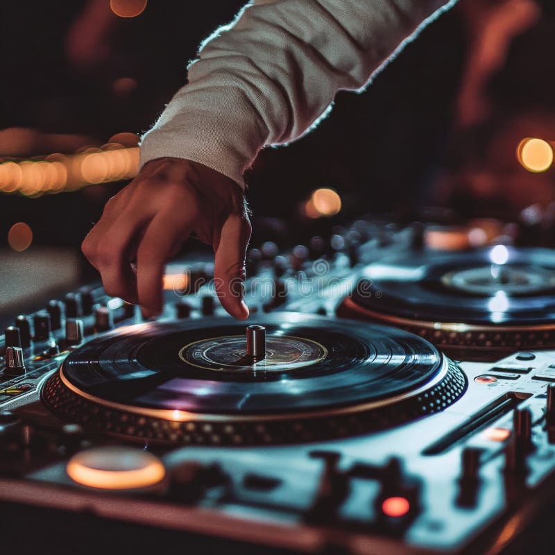 A DJ S Hand Hovering Over a Turntable Stock Photo - Image of night ...