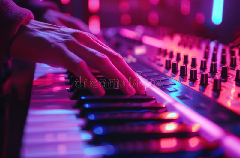 A Dj S Hands are Playing Synthesizer Stock Image - Image of generative ...