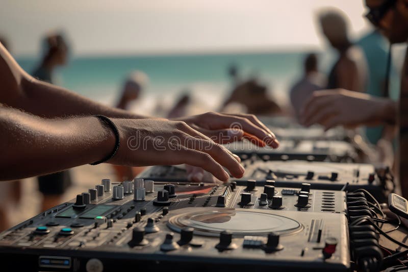 Dj set at the beach party. stock illustration. Illustration of angeles ...