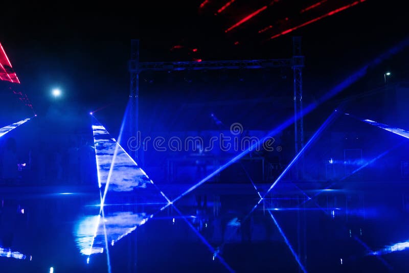 Dj Set at Summer Pool Party with Blue Lights in the Background Stock ...