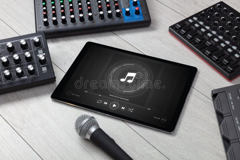 DJ Set, Tablet and Electronic Music Instruments Stock Photo - Image of ...