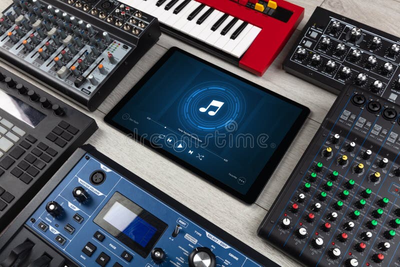 DJ Set, Tablet and Electronic Music Instruments Stock Photo - Image of ...