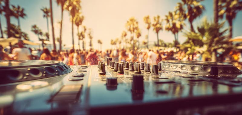 The DJ Setup Creating a Lively Beach Party Atmosphere with Palm Trees ...