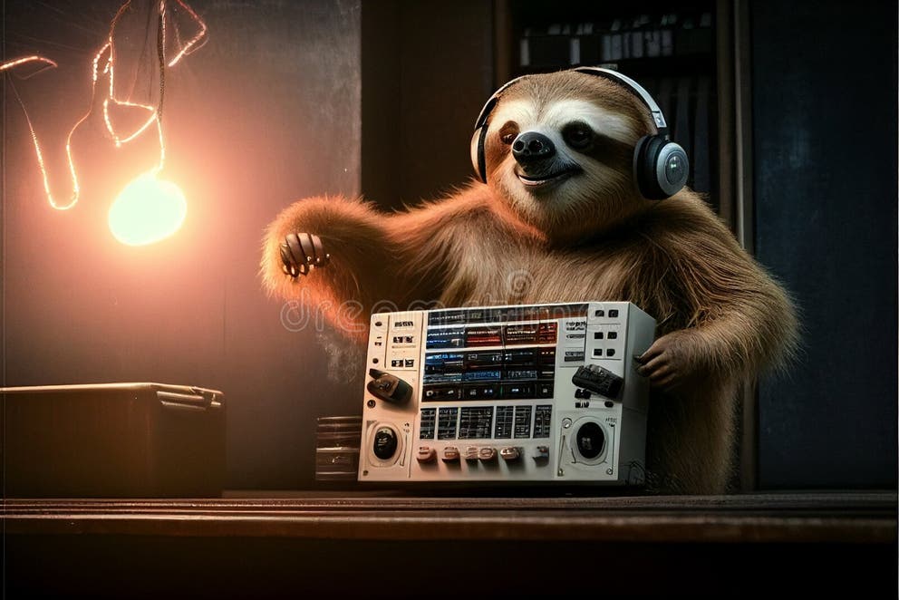 DJ Sloth at the Remote Control at the Party. AI Generated. Stock ...