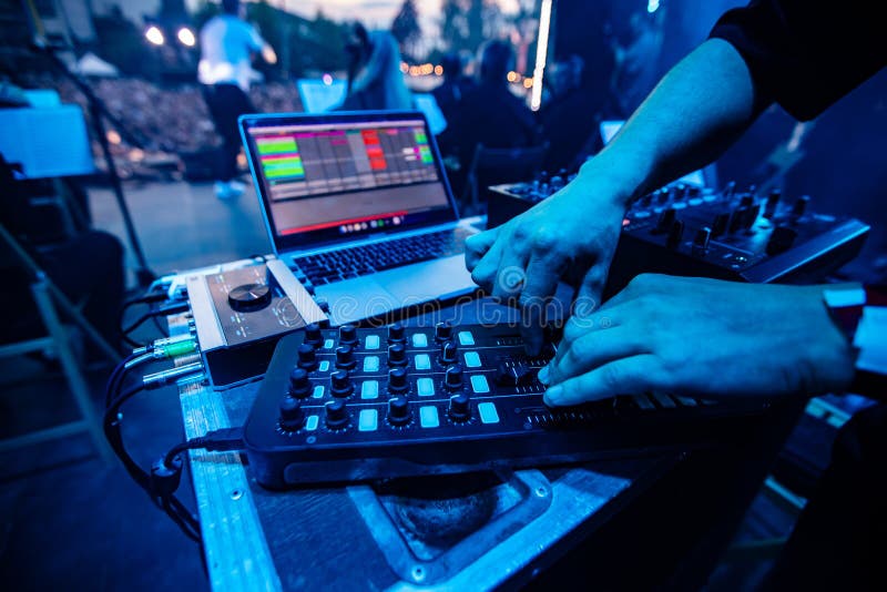 DJ or Sound Engineer Working on a Console Stock Illustration ...