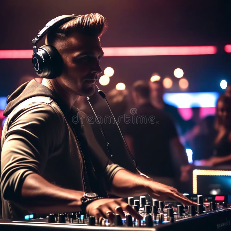 DJ Stands at the Control Panel at the Disco Stock Illustration ...