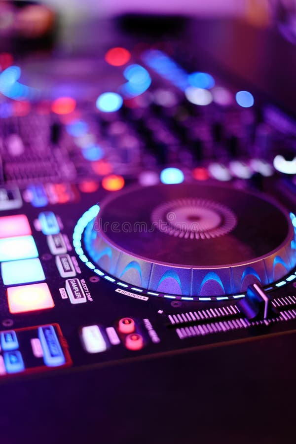 DJ Table Mixer Closeup in the Empty Nightclub before the Party Stock ...