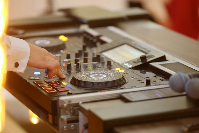 DJ Table Mixer Closeup in the Nightclub during the Event Party Stock ...
