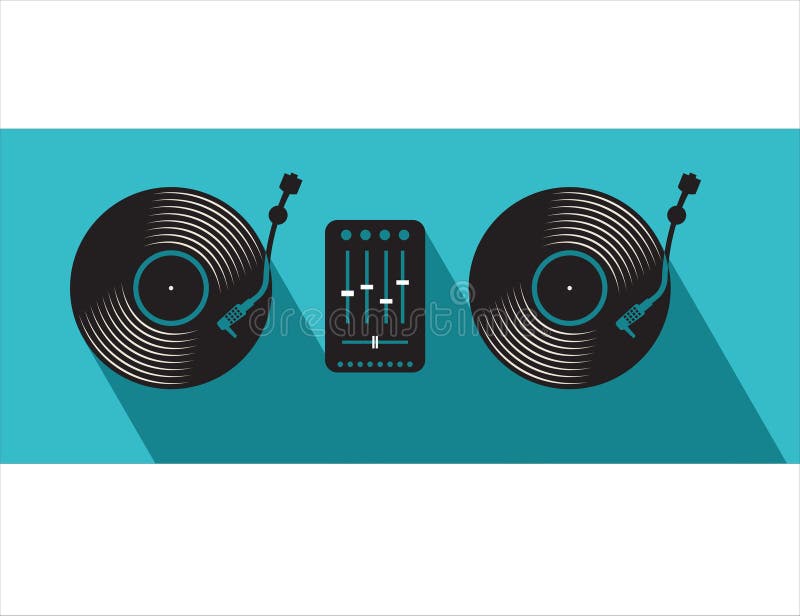 DJ Table with Turntables Mixer and Vinyl Records Vector Illustration ...