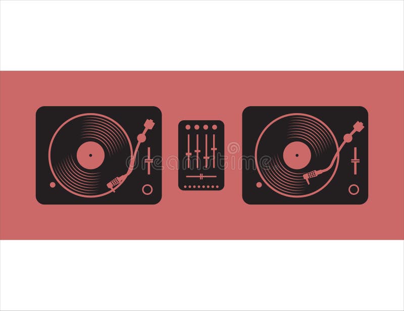 DJ Table with Turntables Mixer and Vinyl Records Vector Illustration ...