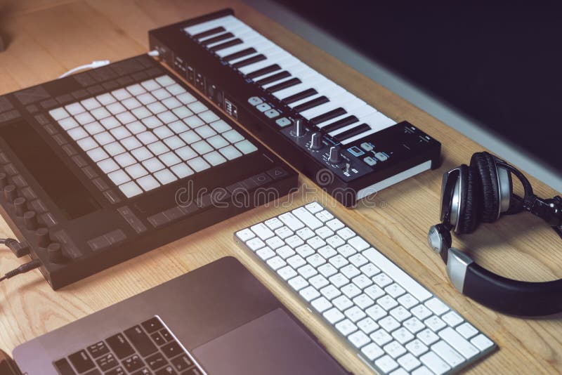 DJ Tools for Creating Electronic Music on a Wooden Table Stock Image ...