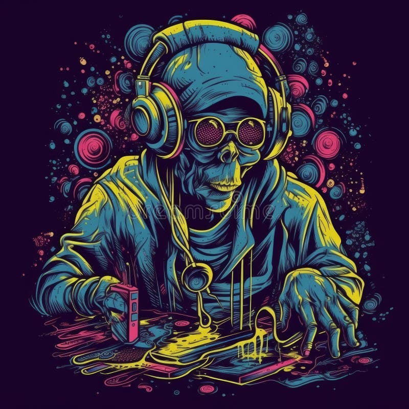 A DJ Trippy Character Logo Dark Background Generative AI Stock ...