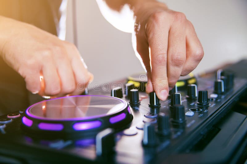 DJ Turntable Console Mixer Controlling Stock Photo - Image of audio ...
