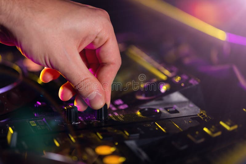 DJ Console Mixer Controlling with Two Hand Stock Photo - Image of radio ...