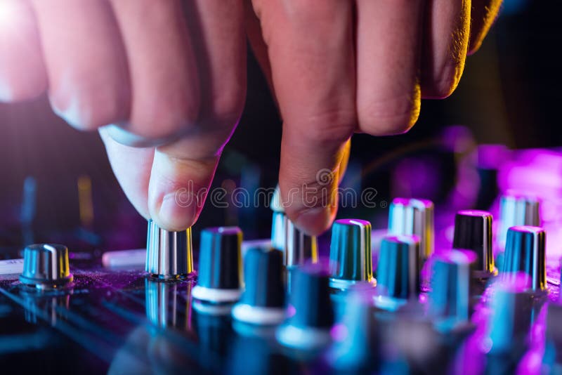 DJ Turntable Console Mixer Controlling with Two Stock Image - Image of ...