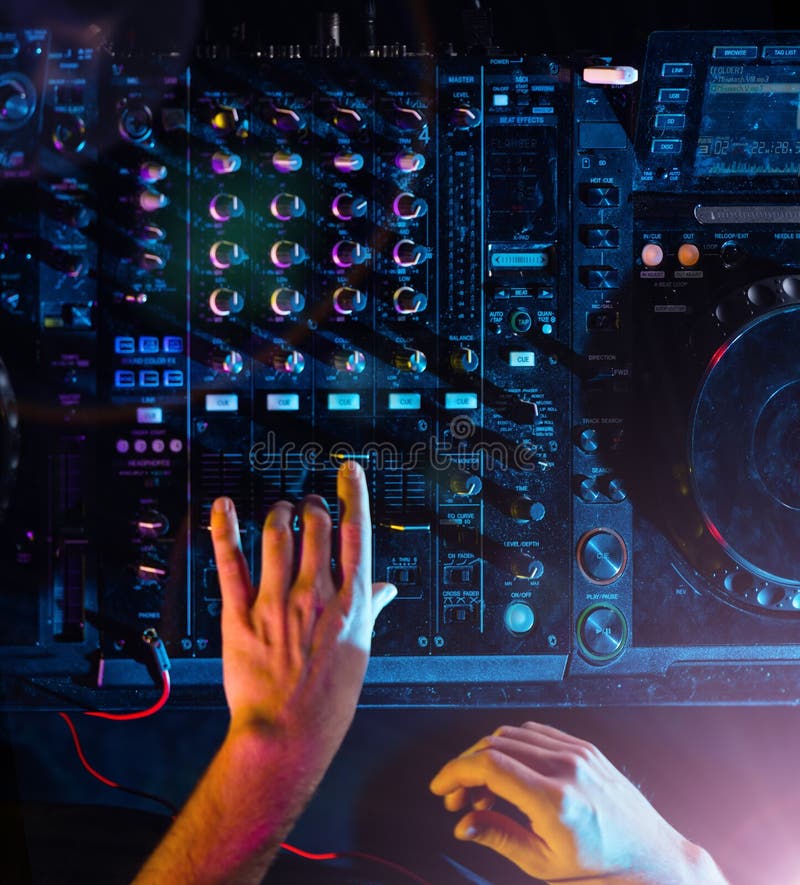 DJ Turntable Console Mixer Controlling with Two Stock Photo - Image of ...