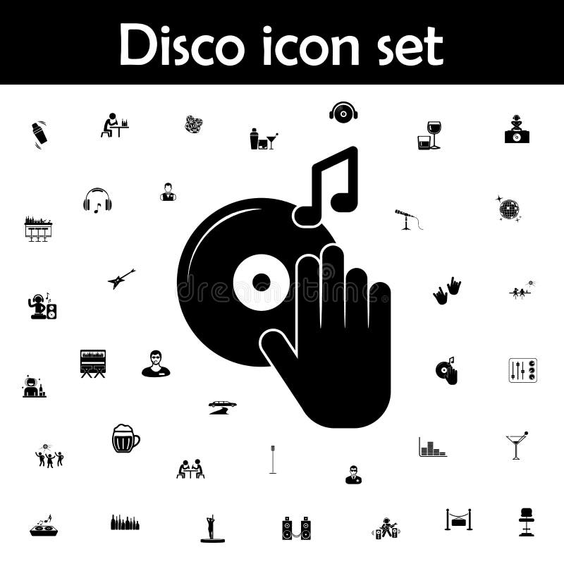 Dj Turntable Record Player with Hand Icon. Disco Icons Universal Set ...