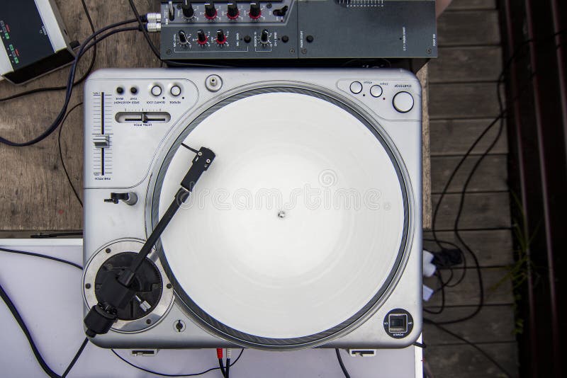 DJ Turntable on the Table Top View. Mixing Console Stock Photo - Image ...