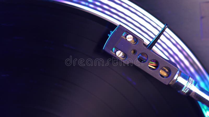 DJ Turntable and Vinyl Record, High Angle View of Tonearm and Headshell ...