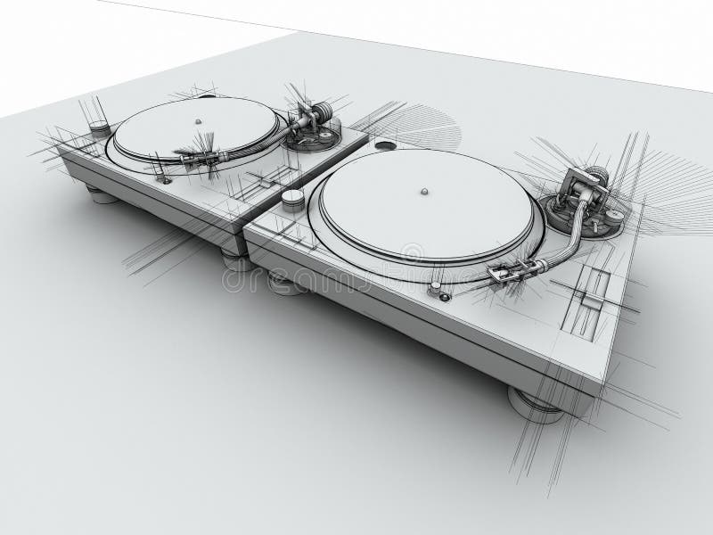 DJ Turntables 3D Sketch stock illustration. Illustration of spinning ...