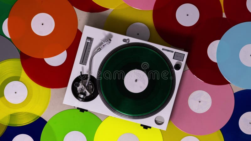 DJ Turntables with Different Coloured Records Stock Video - Video of ...
