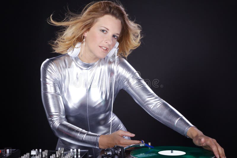 Dj Woman with Record Player and Magaphone Stock Image - Image of mixing ...