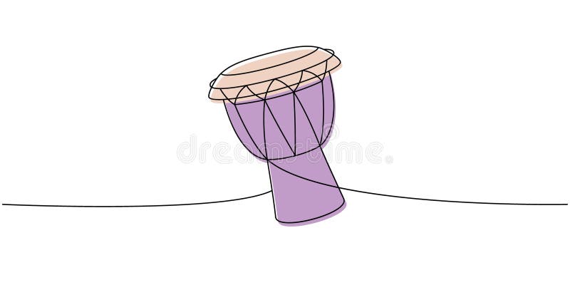 Djembe Drum, Bongo, Congo One Line Colored Continuous Drawing. Musical ...