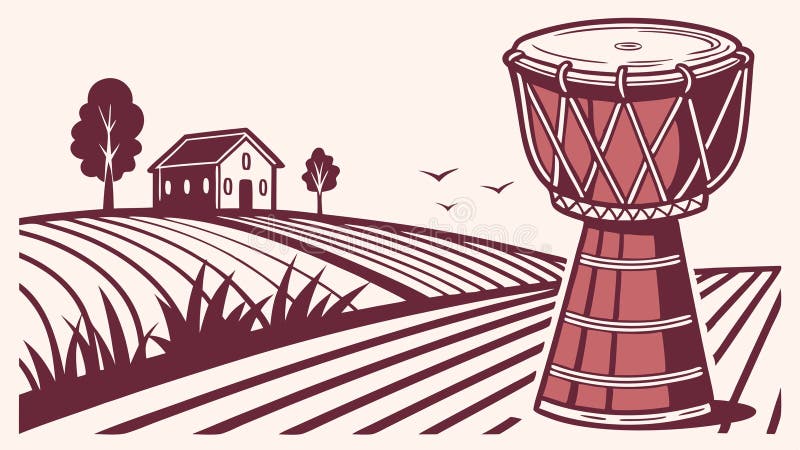 Djembe Drum in Cultivated Fields Landscape, Vector Design Generative AI ...
