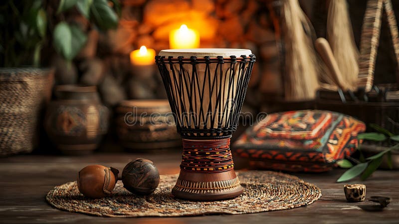 Djembe Drum with Maracas and Ethnic Decor Stock Illustration ...