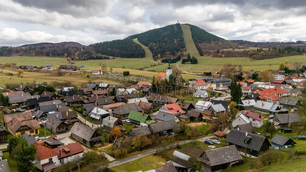 Aerial Drone View of Slovakia S Historic Cicmany Village and ...