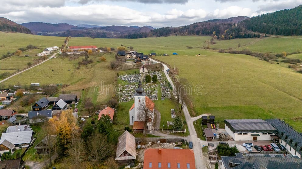 Aerial Drone View of Cicmany Village and Scenic Landscape in Cicmany ...