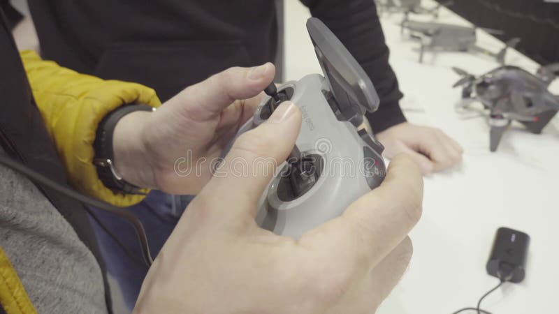 DJI Remote Control Panel and Hands on Controls for Drone. Stock Video ...