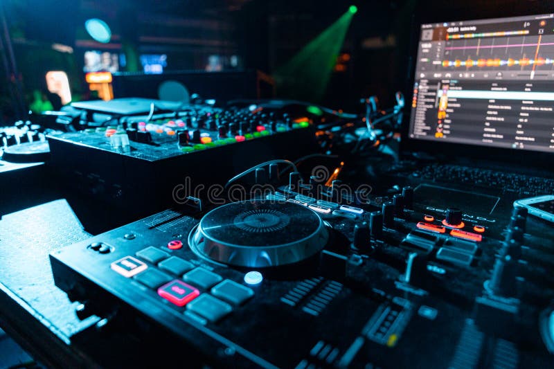 Djing Console with Laptop on a Table in a Club Stock Photo - Image of ...