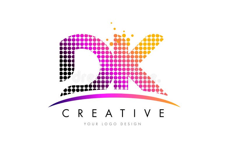 DK D K Letter Logo Design with Magenta Dots and Swoosh Stock Vector ...